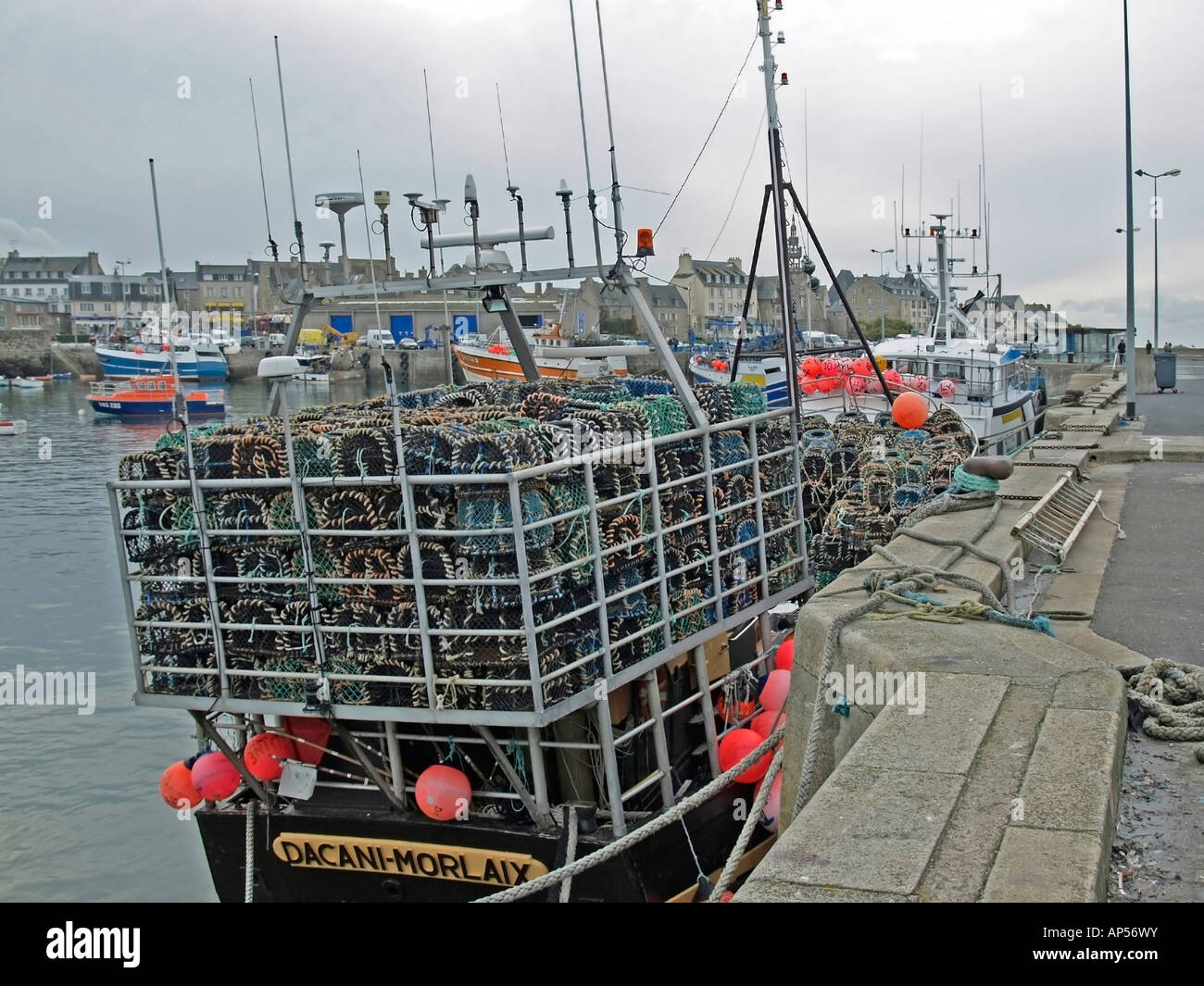 ship for fishing crustaceans crabs in fishing port in Roscoff Finistere ...