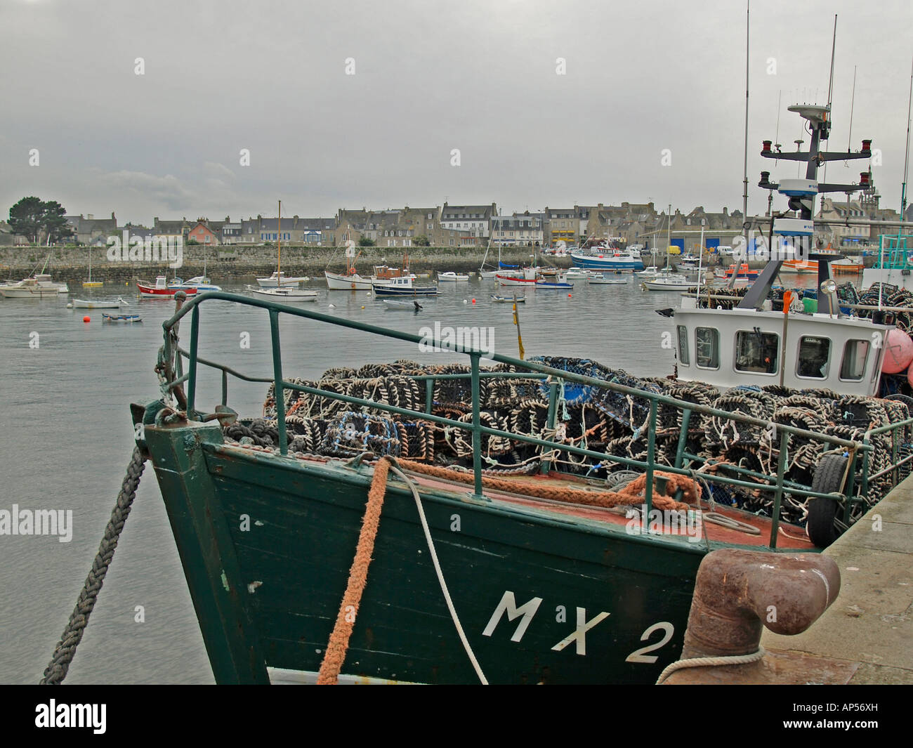 ship for fishing crustaceans crabs in fishing port in Roscoff Finistere ...