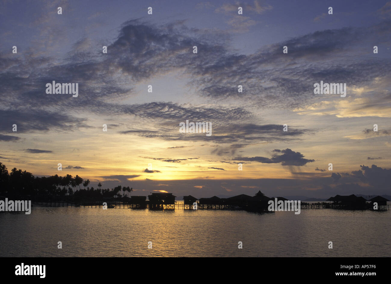Malaysia Borneo Region of Sabah Mabul island Water Village at sunset ...