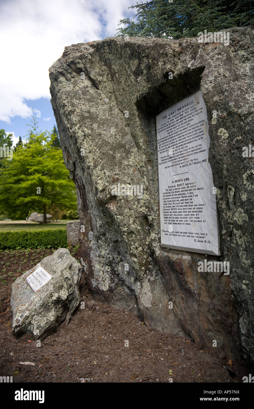 A memorial to Captain Robert Falcon Scott at Queenstown Botanic gardens ...