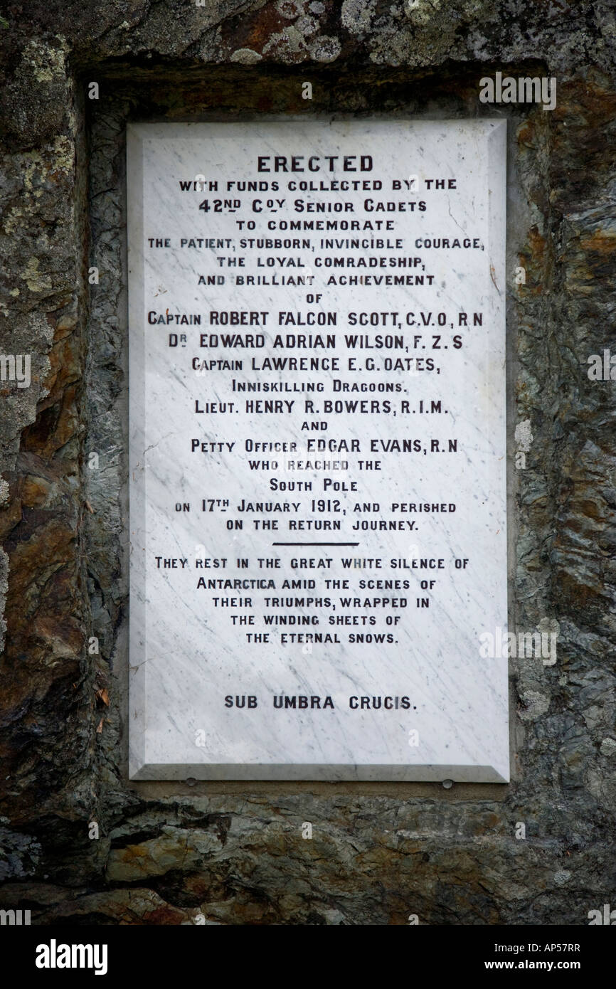 A memorial to Captain Robert Falcon Scott at Queenstown Botanic gardens ...