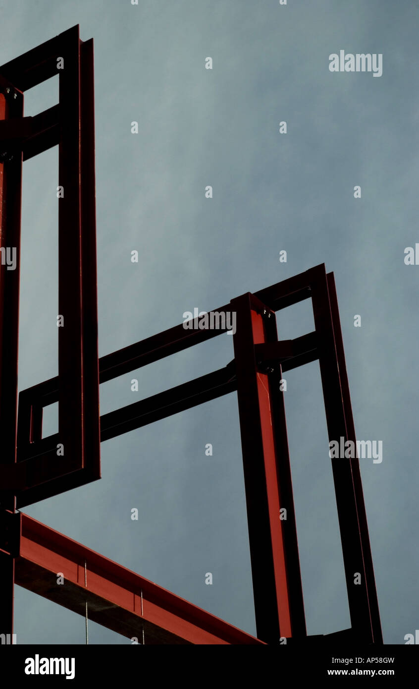 Red RSJ, re-enforced steel joints on a building site in Dublin Ireland ...