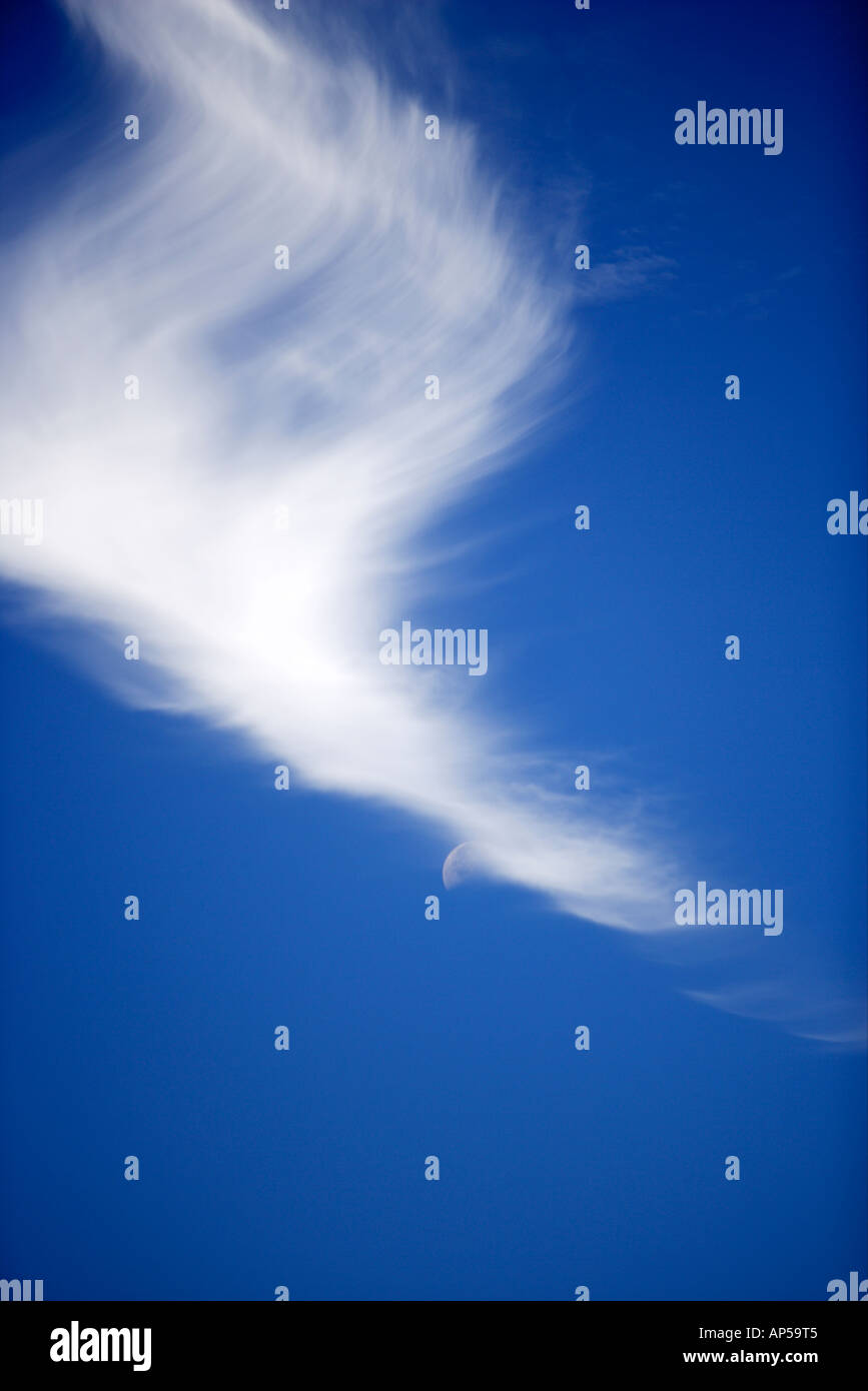 Cirrus Cloud Formation With Moon Stock Photo - Alamy