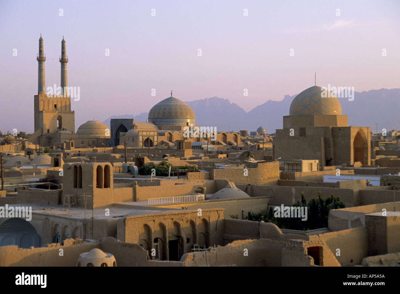 Iran Yazd skyline of old town traditional architecture mosques Stock ...
