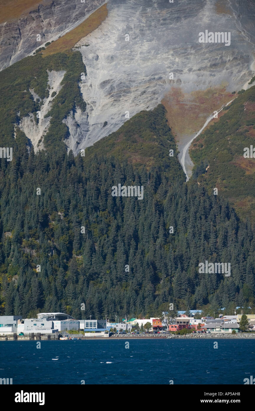 USA, ALASKA, KENAI PENINSULA, SEWARD: Town View from Resurrection Bay ...
