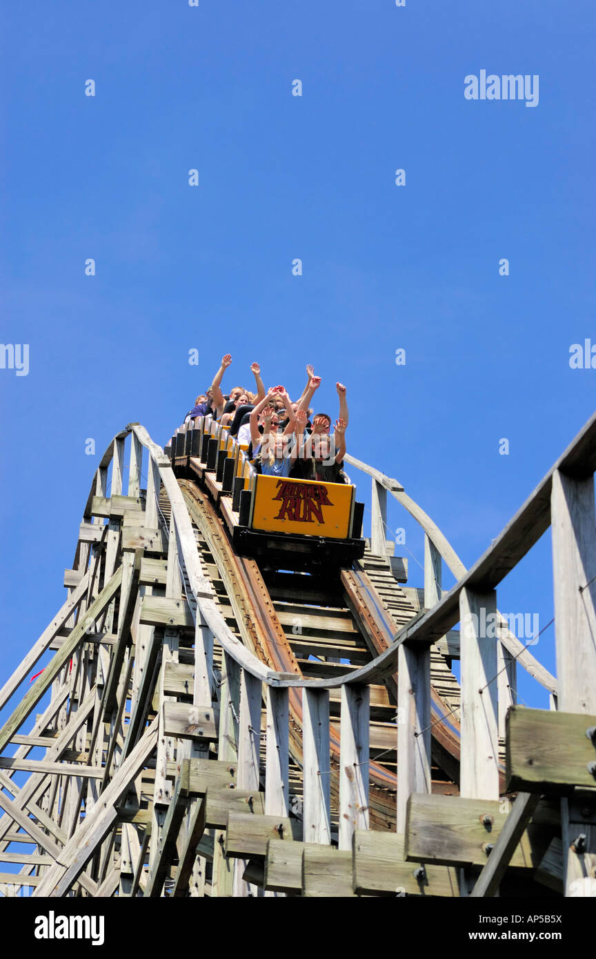 The wooden roller coaster named Thunder Run at the Six Flags Kentucky ...