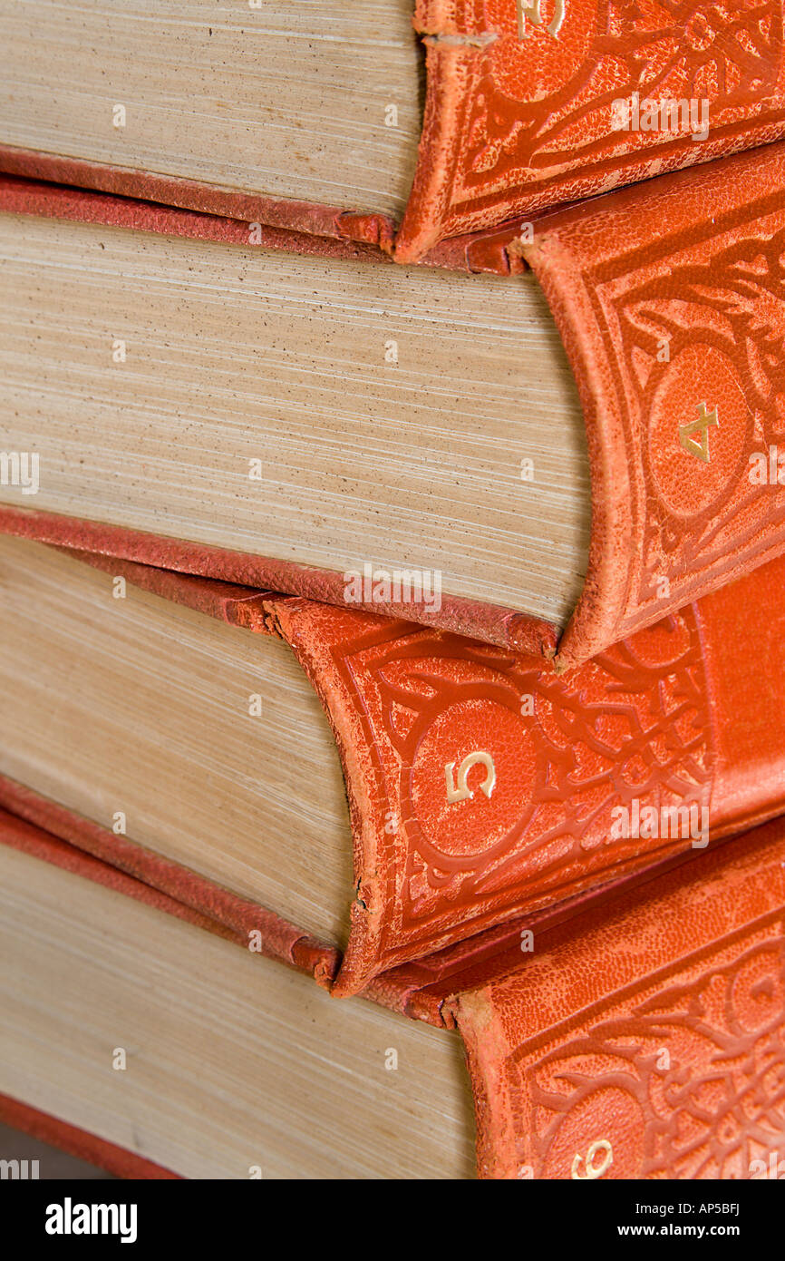 Pile of red old books Stock Photo - Alamy