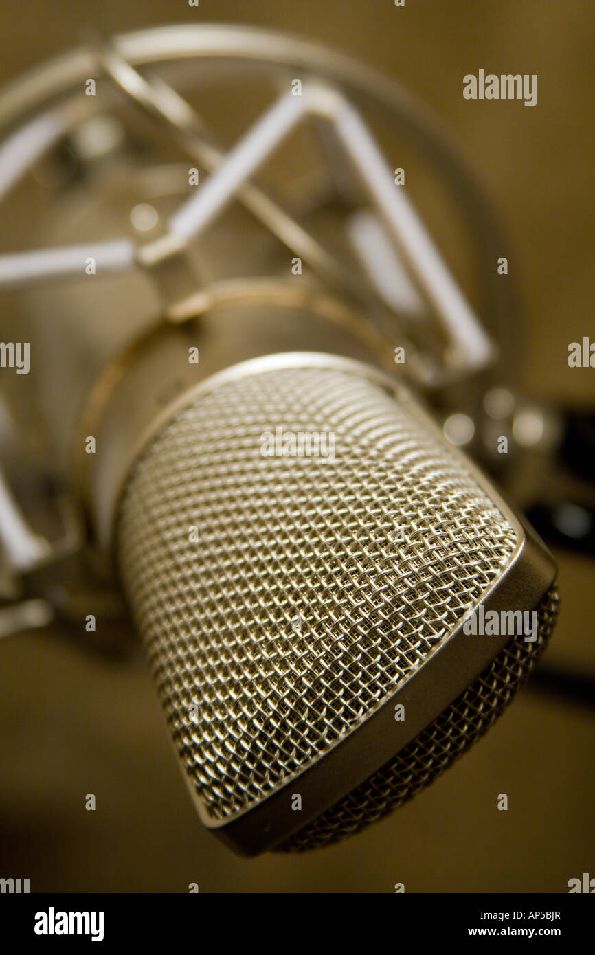 Studio microphone on brown background Stock Photo - Alamy