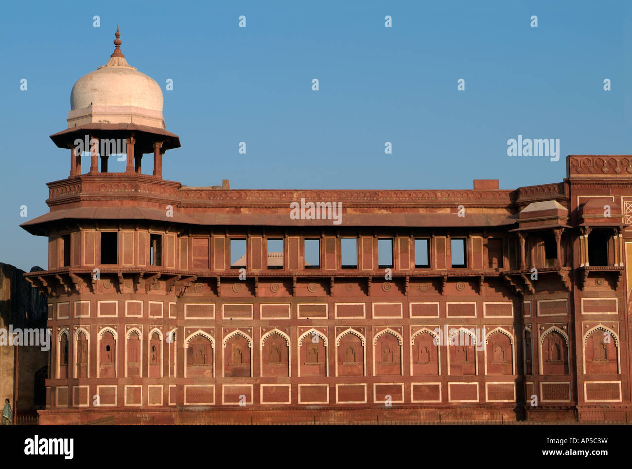 The Red Fort of Agra, exterior wall and blue sky, Agra India Stock ...