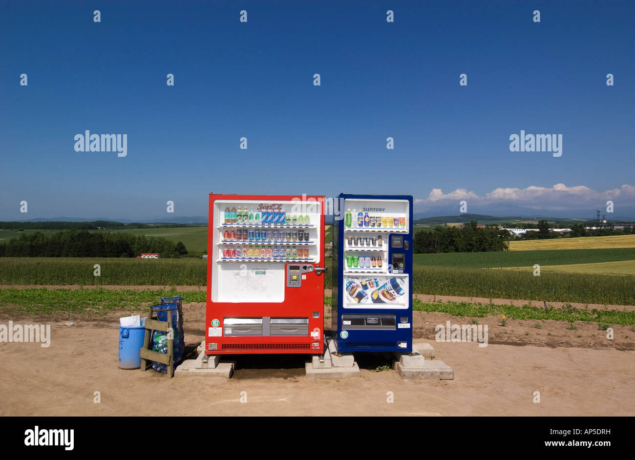 Vending machines for canned drinks in countryside of rural Hokkaido in ...