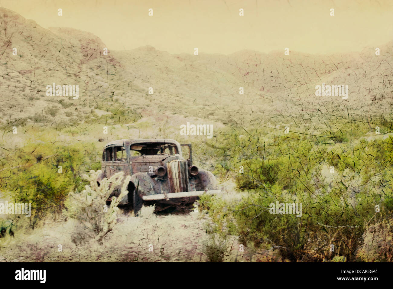 Rustic car in desert Stock Photo - Alamy