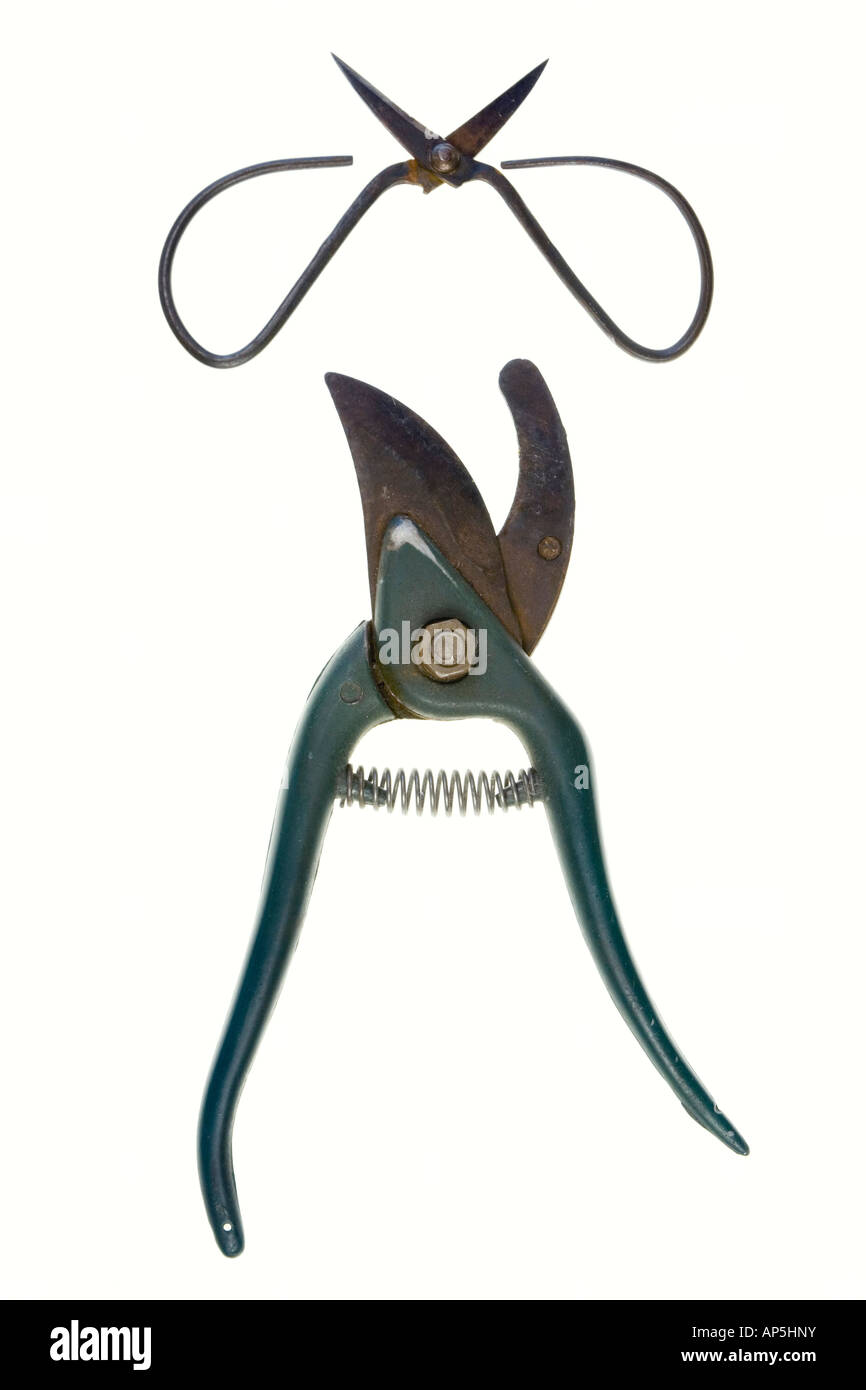 Two pairs of old used scissors on a white background Stock Photo - Alamy