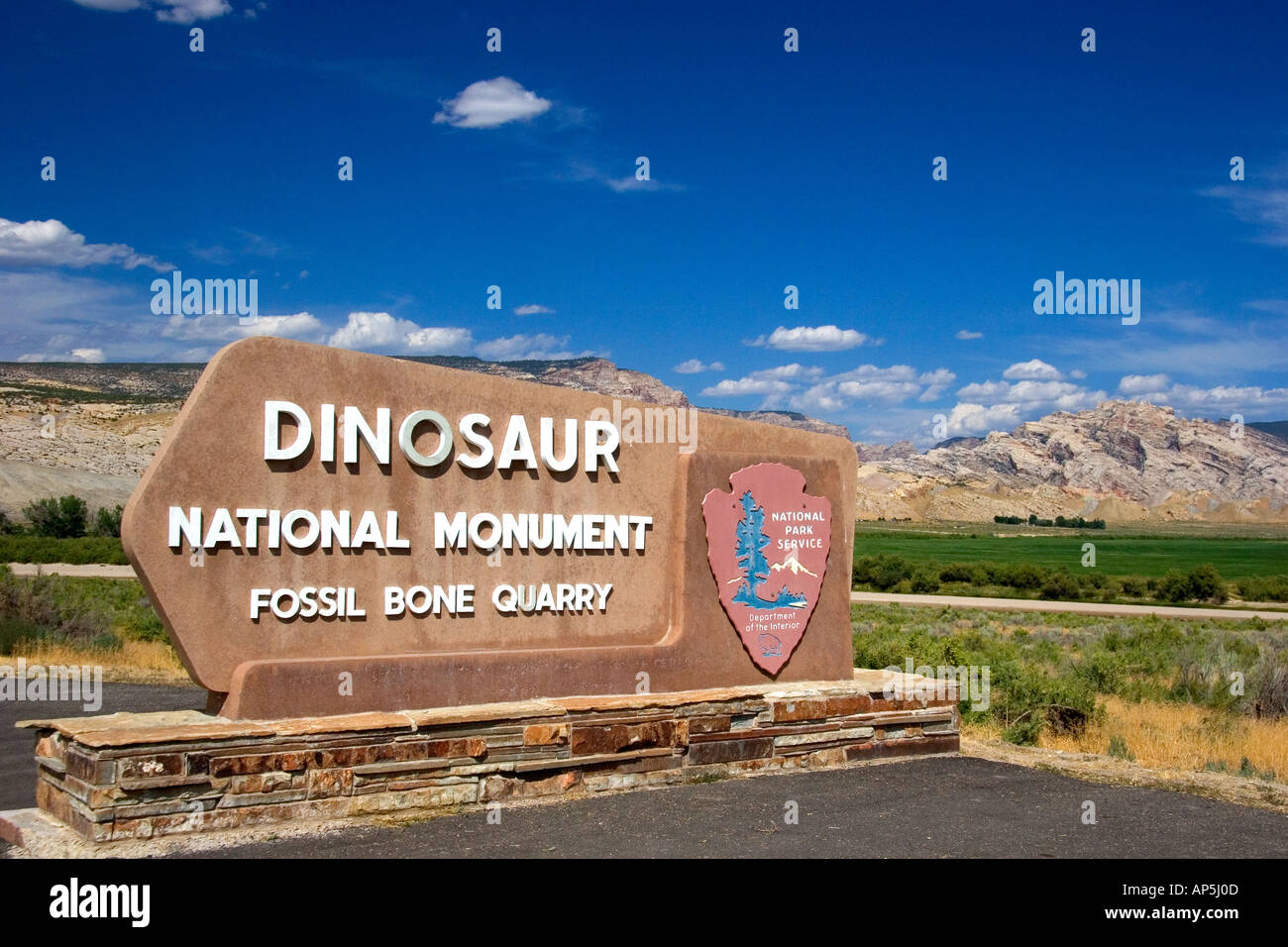 The sign at the entrance to the Dinosaur National Monument and fossil ...