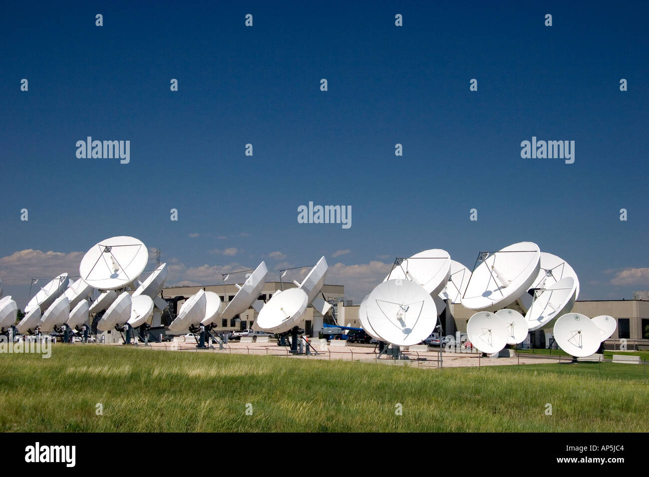 Modern satellite ground receiver antenna dishes at Cheyenne Wyoming ...
