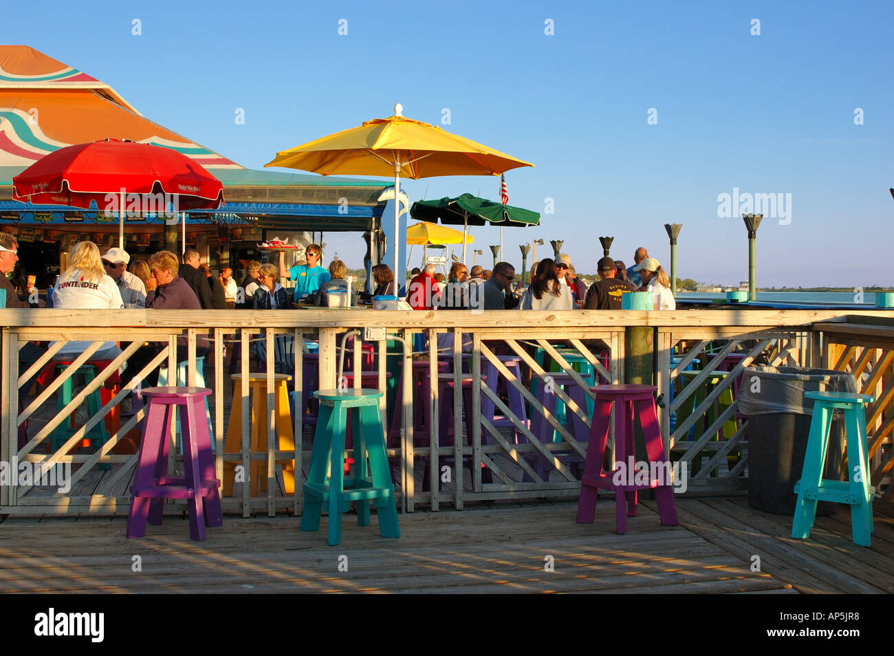 North America, USA, Florida, Ponce Inlet, Inlet Harbor deck lounge ...