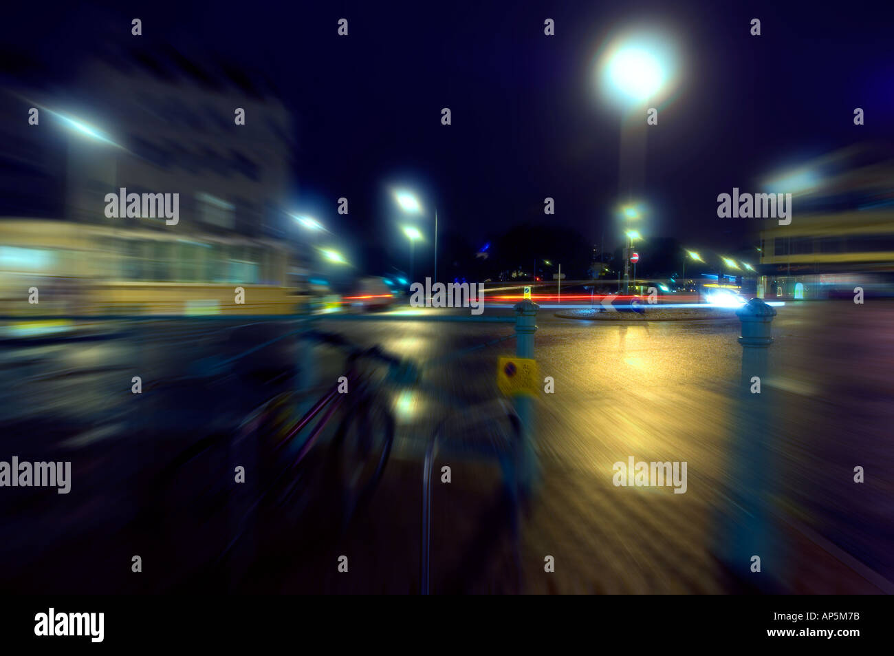 Brighton East Sussex UK City Center at night showing a busy roundabout ...