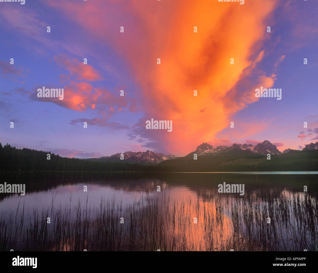 Clouds light up over Little Redfish Lake in the Sawtooth Range of Idaho ...