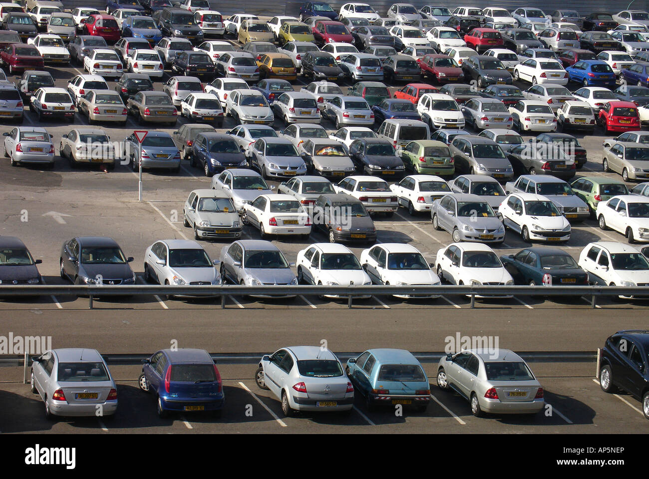 Parking lot filled to capacity with private cars Tel Aviv Israel Stock ...