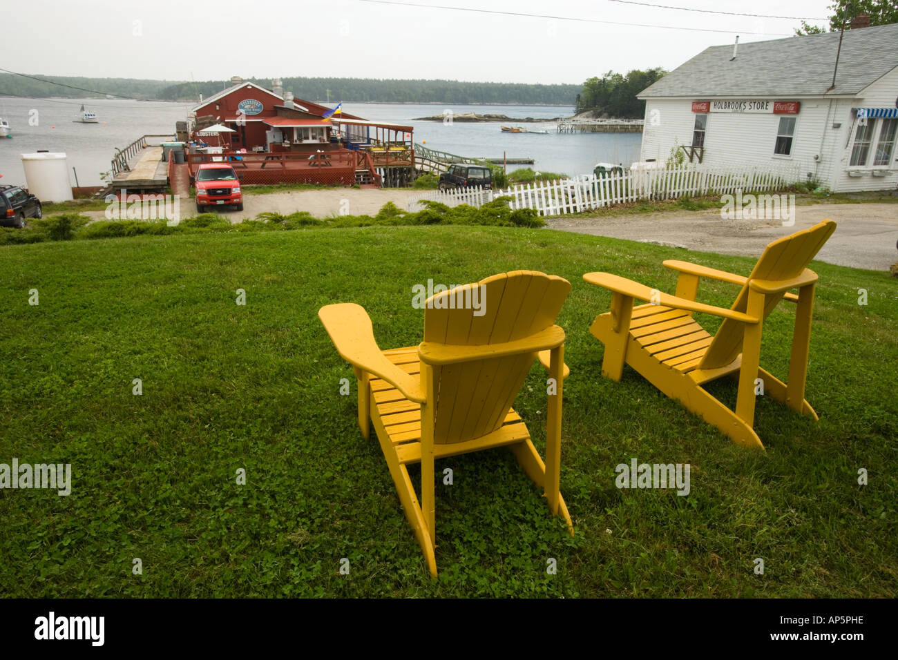 A view from the lawn at Holbrook's Wharf. Cundy Harbor, Maine Stock ...