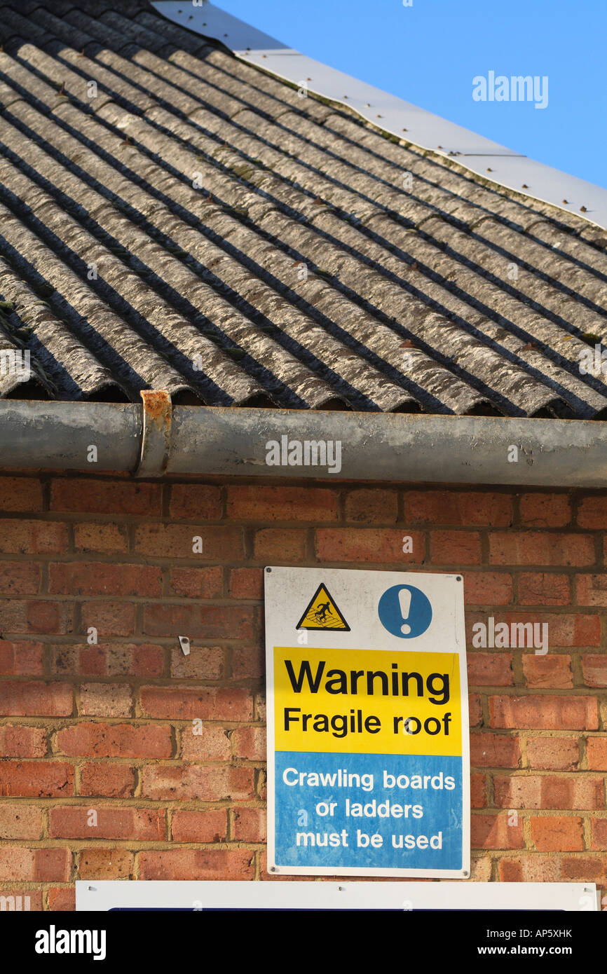 An old roof with warning sign Stock Photo - Alamy