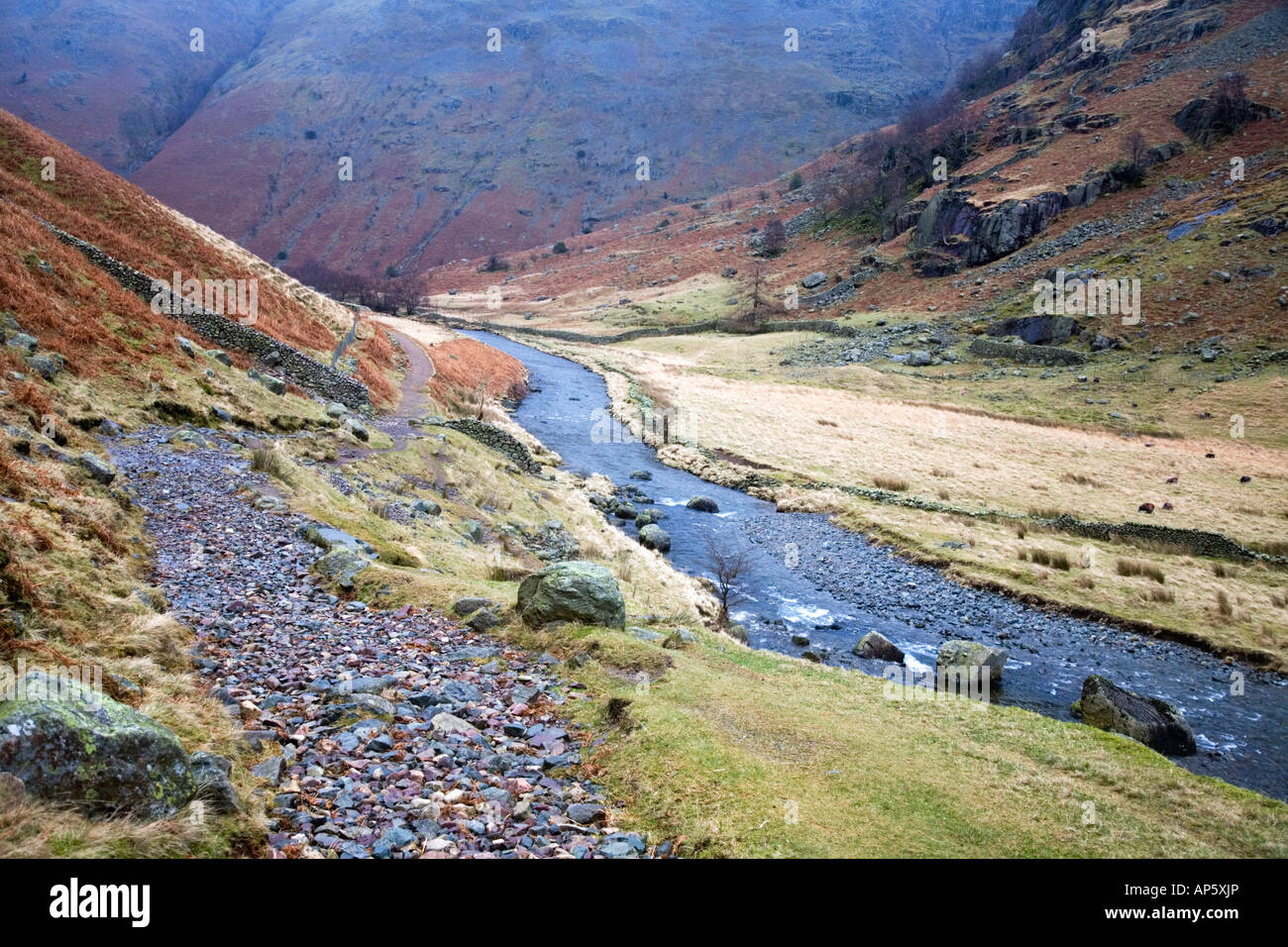 fellside blue ribbon of Langstath beck waters Langstrath Valley Stock ...