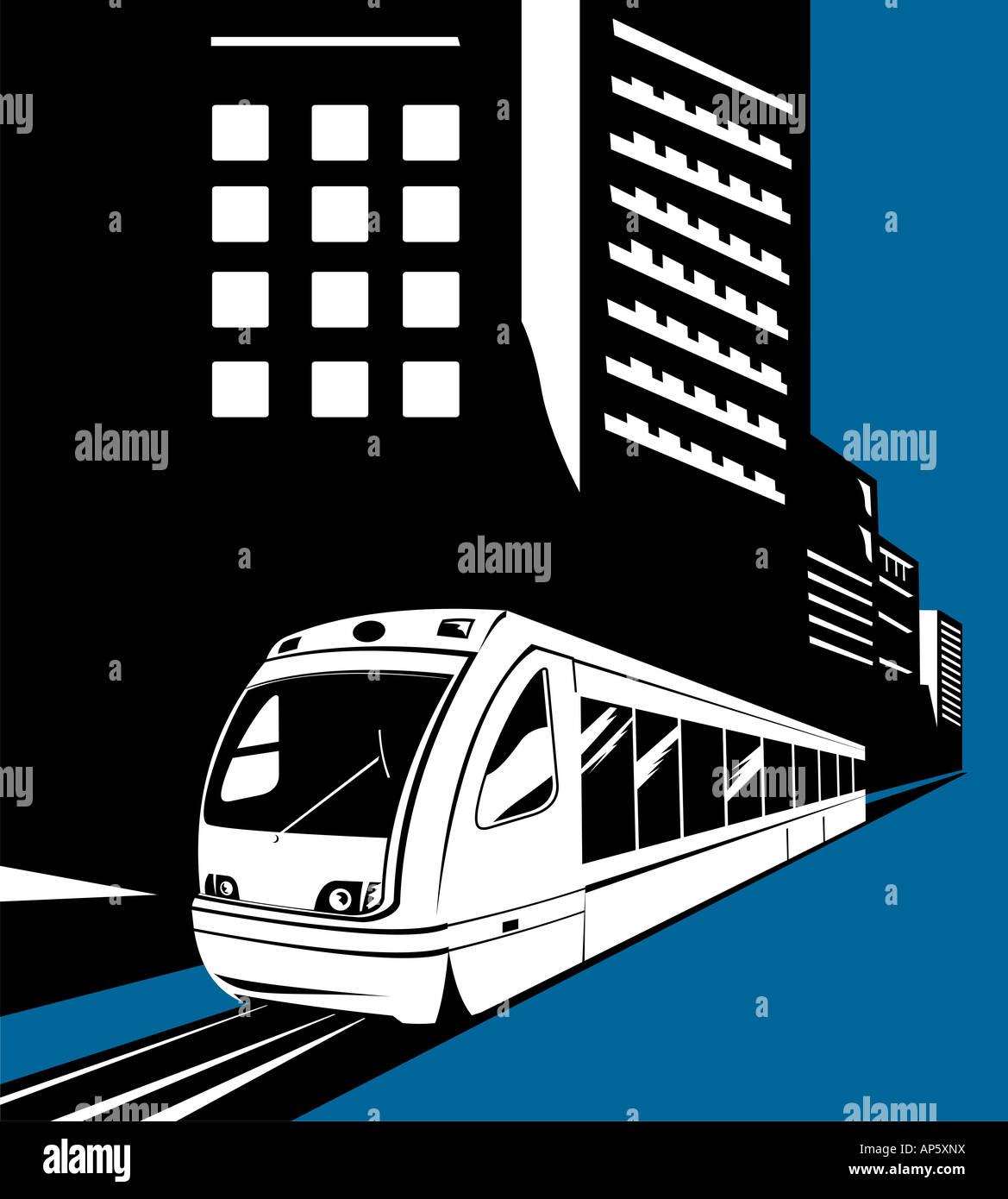 Light rail train with buildings in the background Stock Photo - Alamy