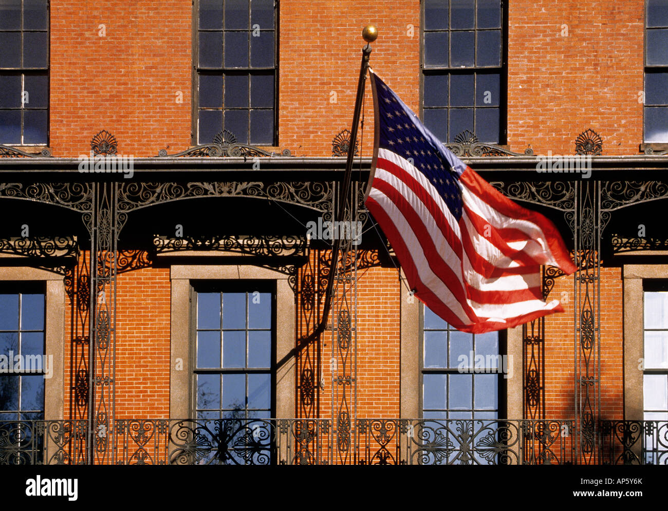 USA Boston Massachusetts Park Street Red Brick Building American Flag ...