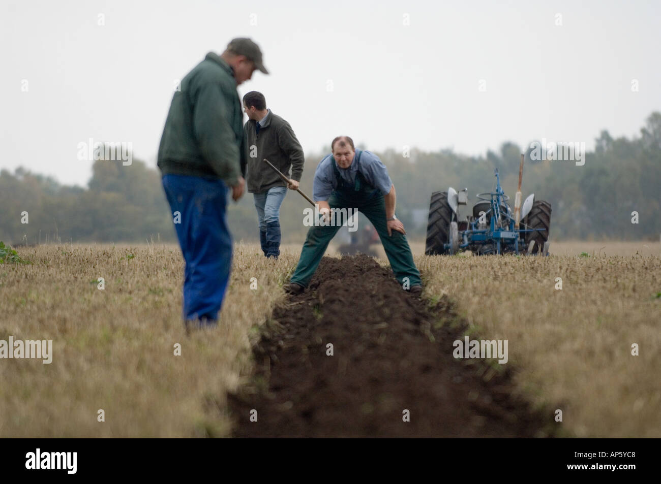 Farmers and horse drawn plough at vintage ploughing competition ...