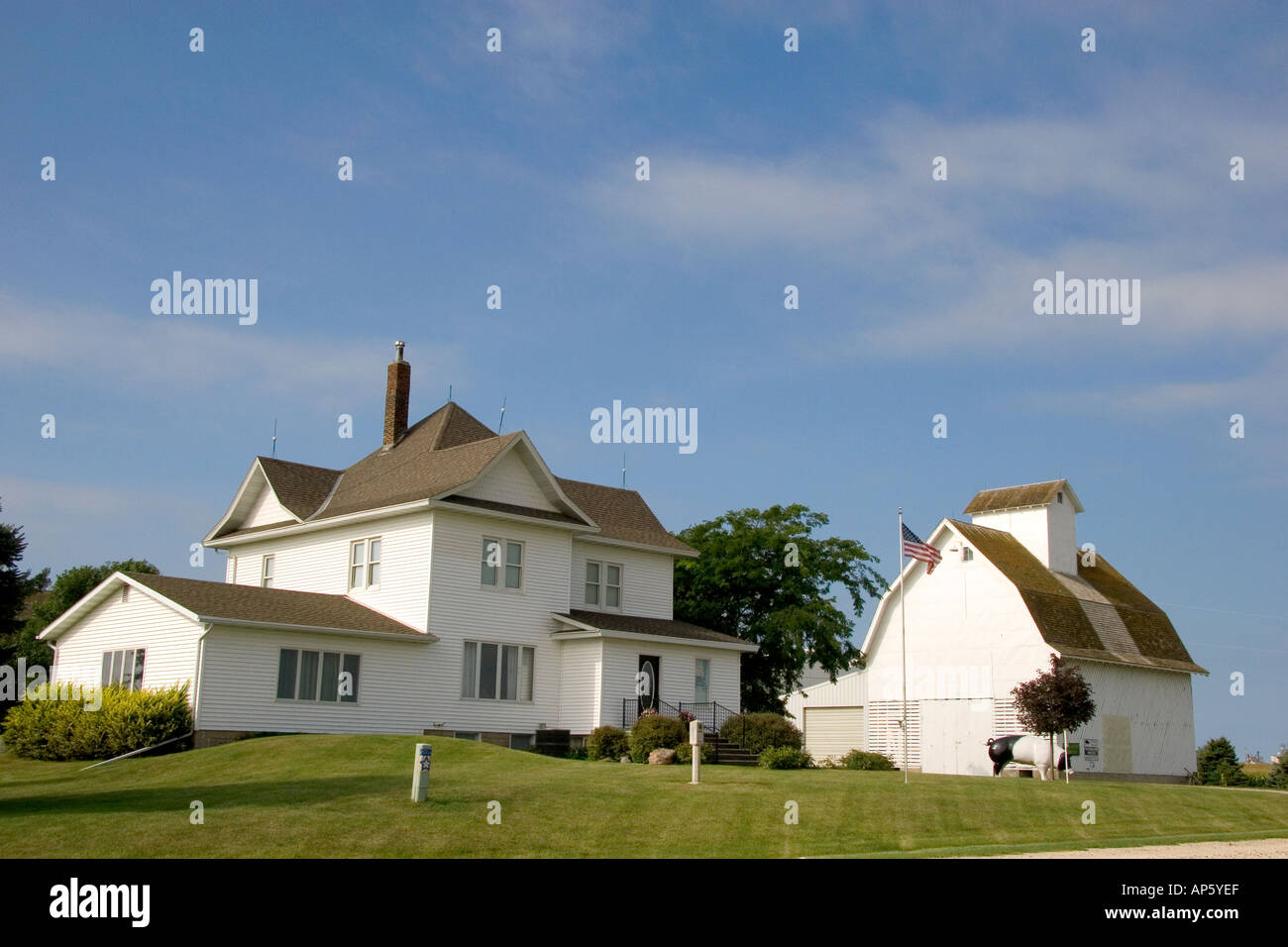 White barn and house with statue of a hog in the yard Glidden Iowa ...
