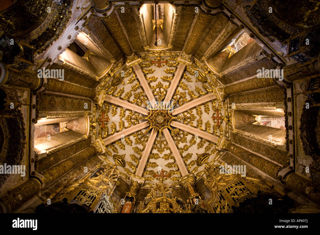 Ornate ceiling (gothic) in the romanesque church of the Templar Convent ...