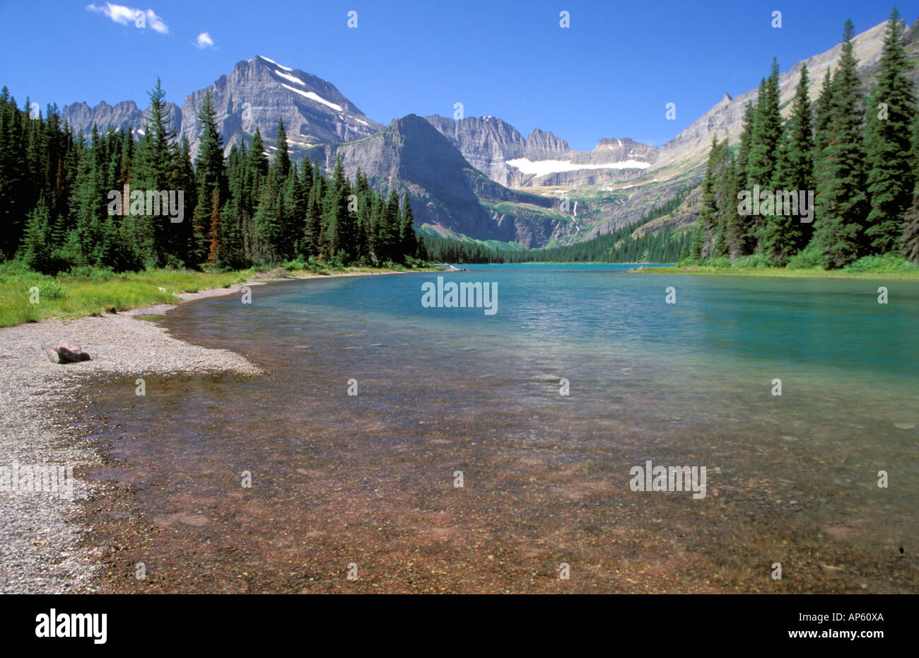 North America, USA, Montana, Glacier National Park. Lake Josephine with ...