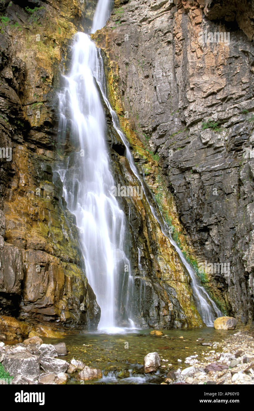 North America, USA, Montana, Glacier National Park. Apikuni Falls Stock ...