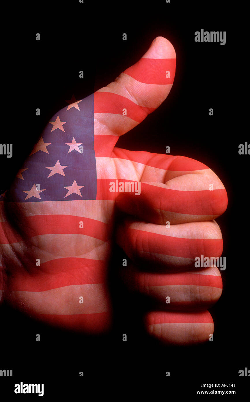 Thumb up with American Flag, digital composite Stock Photo - Alamy