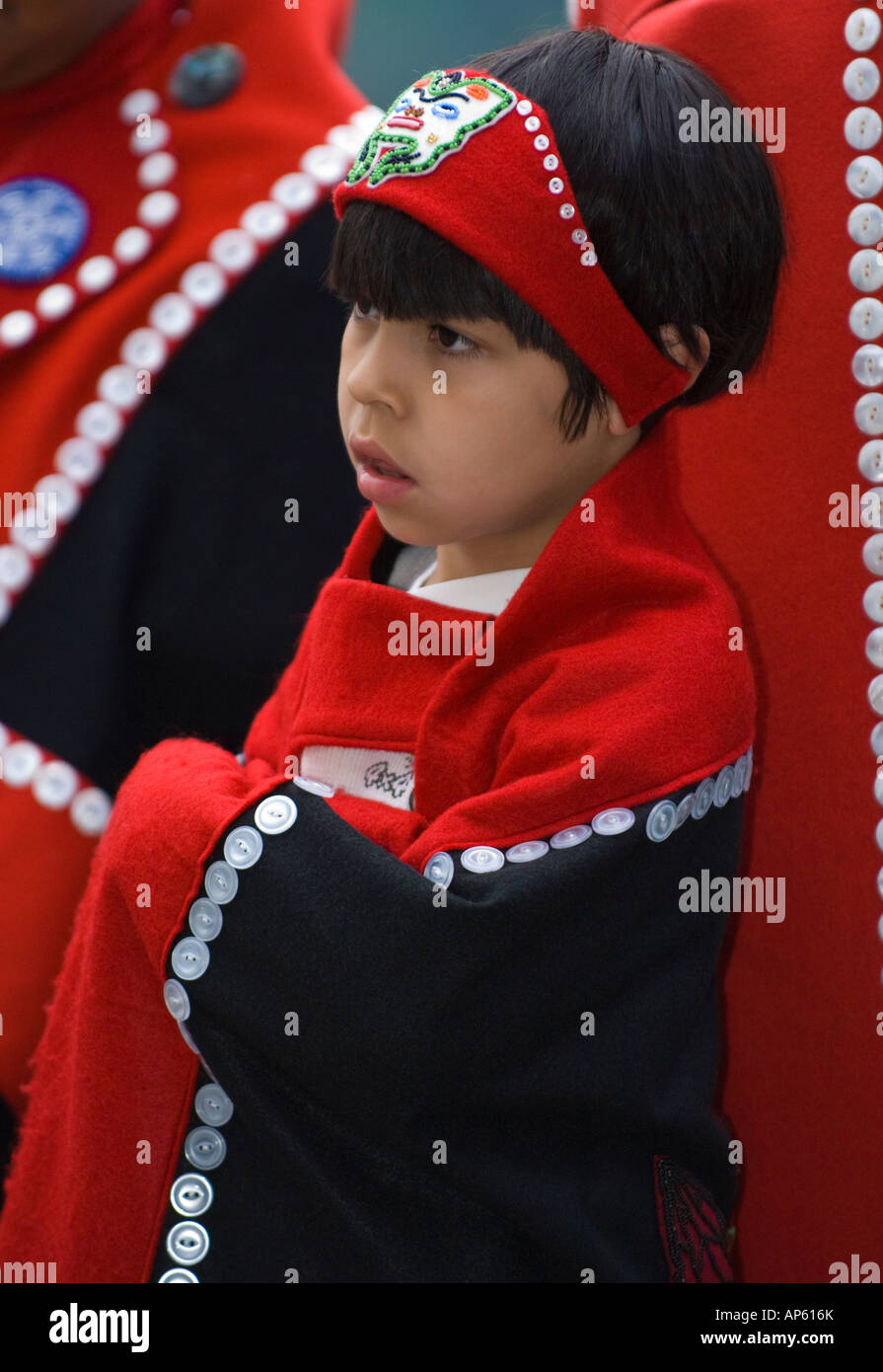 Alaska Tlingit native boy in costume, Juneau, Alaska USA Stock Photo ...