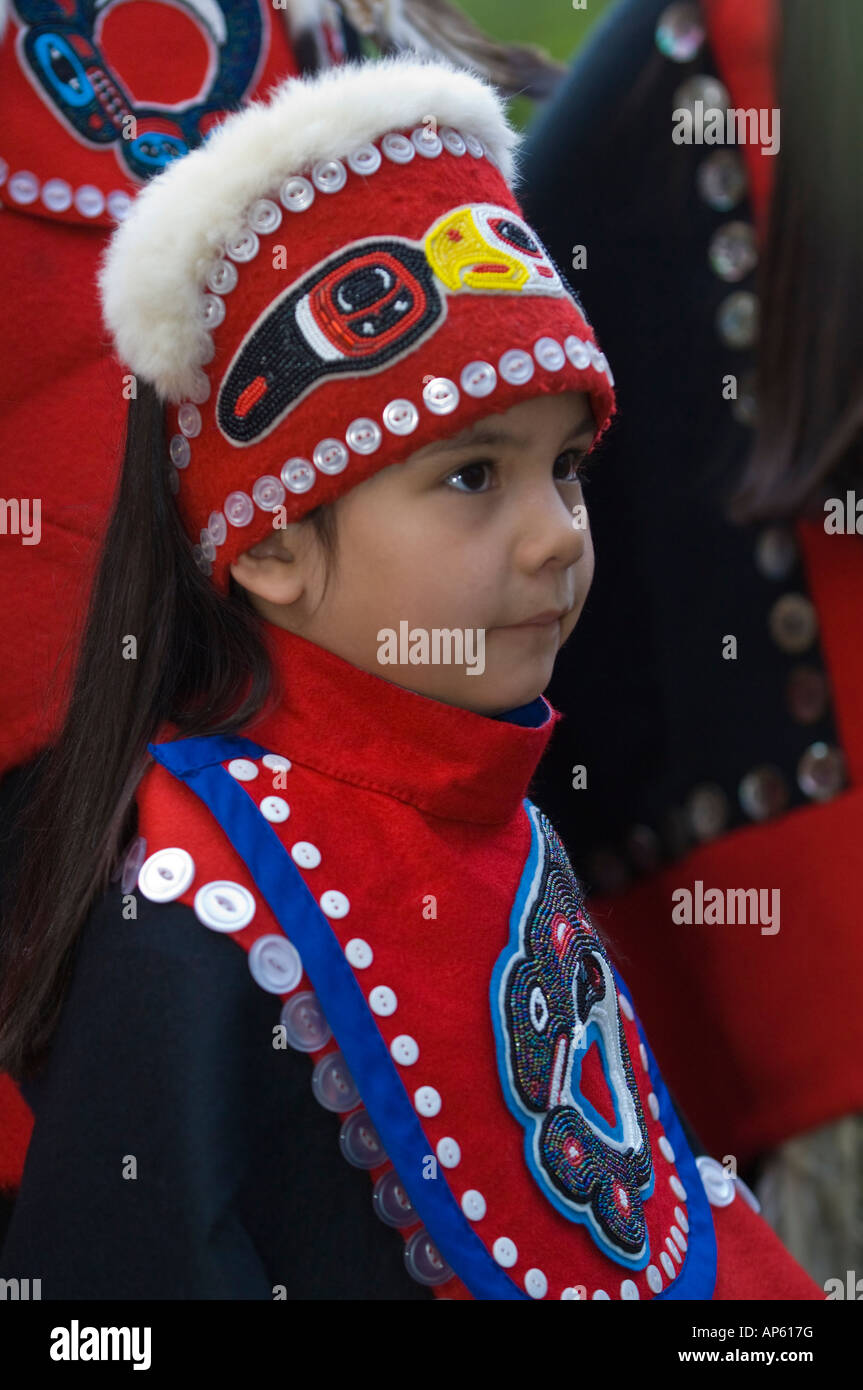 Alaska Tlingit native girl in costume, Juneau, Alaska USA Stock Photo ...
