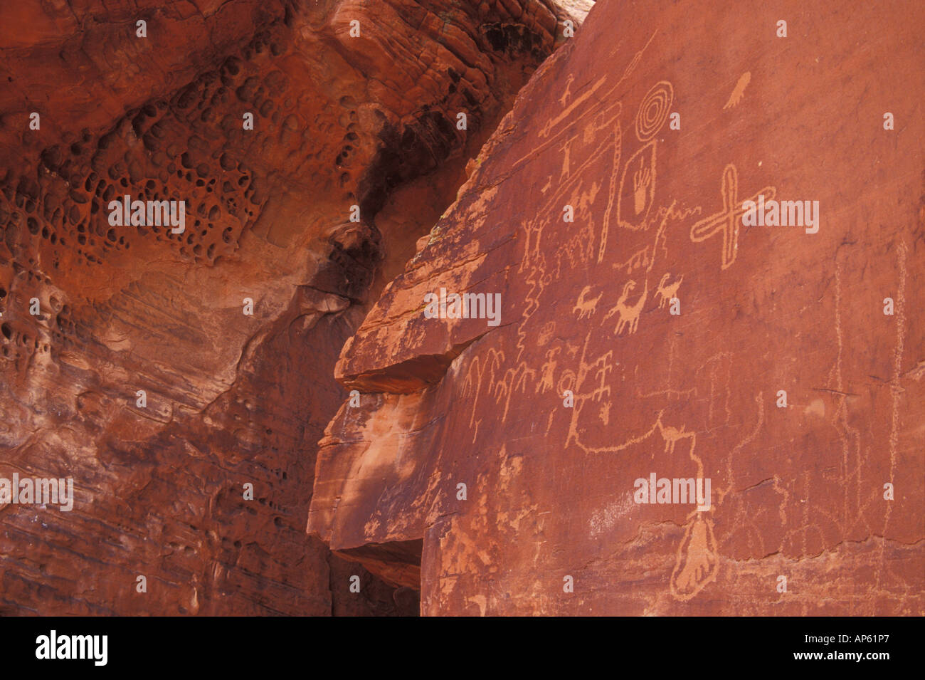 Petroglyphs on Atlatl Rock. Estimated to be about 4,000 years old ...