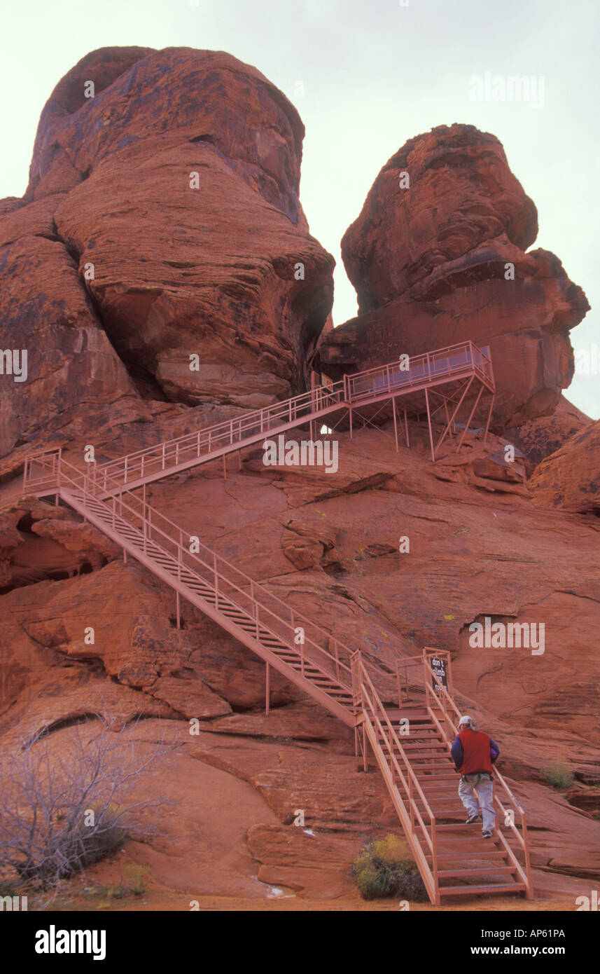 Atlatl Rock with steps leading to Ancient Petroglyphs. Valley of Fire ...