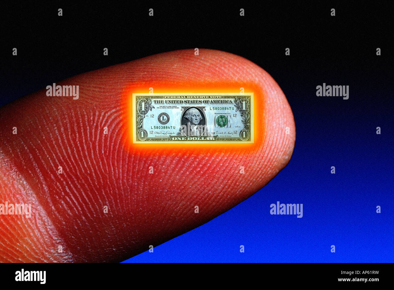 Human finger with one dollar bill, digital composite Stock Photo - Alamy