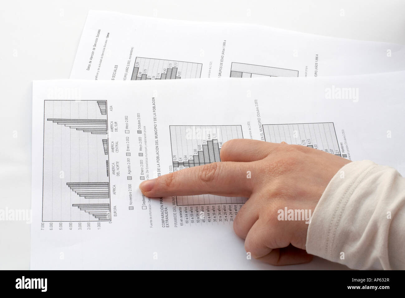 indicating report with the finger Stock Photo - Alamy