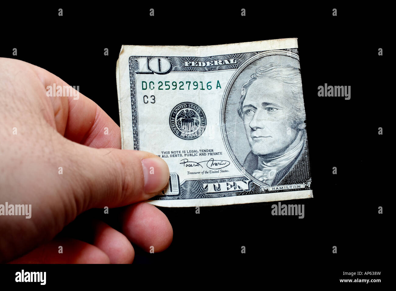 Ten dollar bill black hand hi-res stock photography and images - Alamy