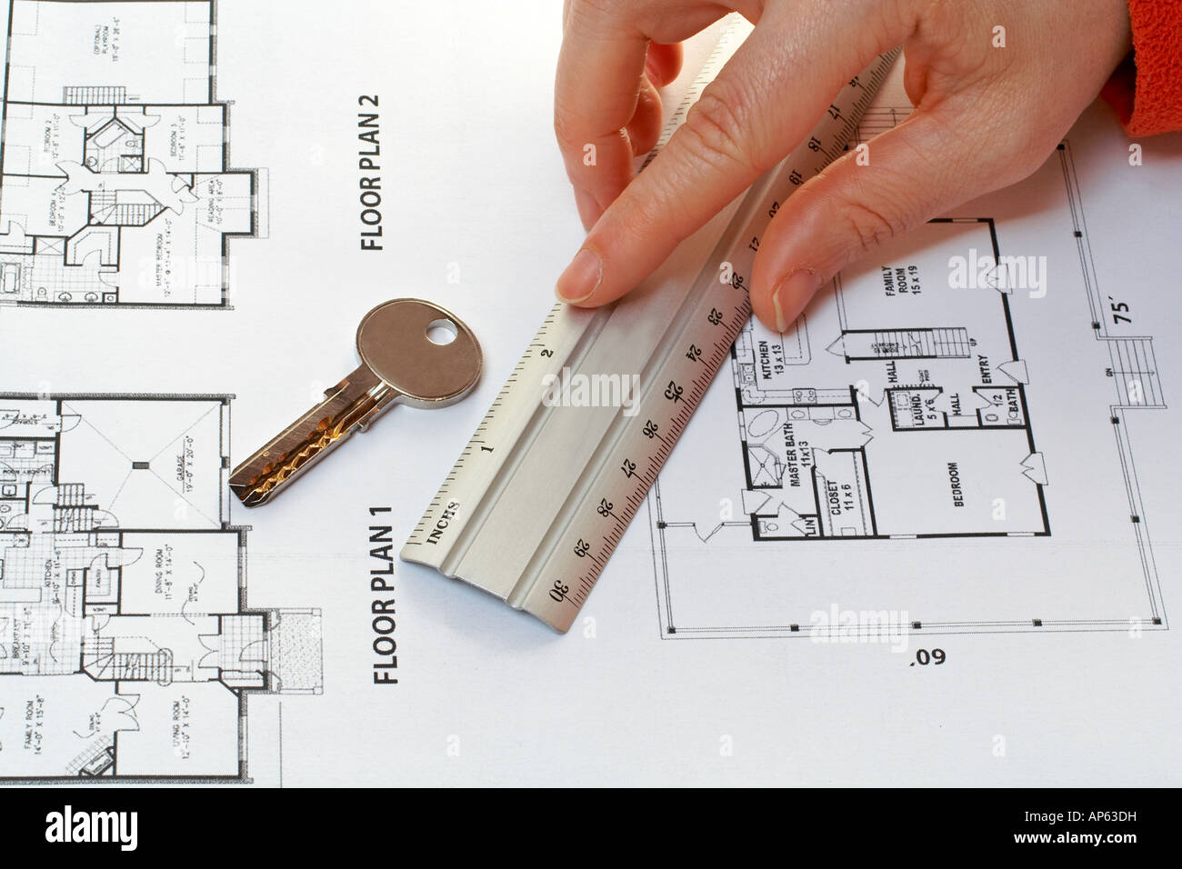 house key measure and architectural plan Stock Photo - Alamy