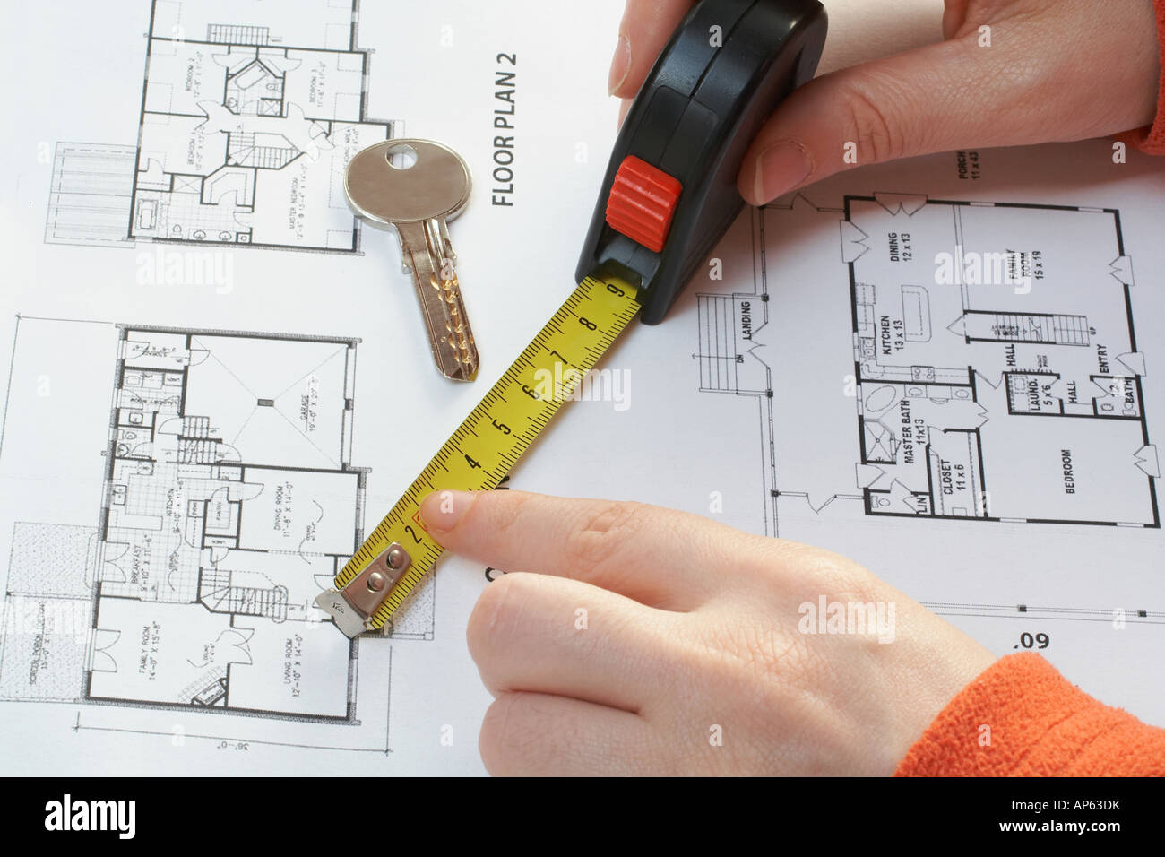 house key measure and architectural plan Stock Photo - Alamy