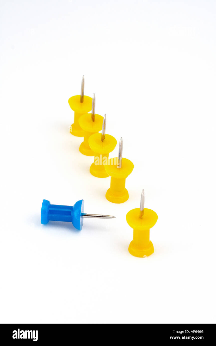 Yellow team with focus on the leader blue Isolated Stock Photo - Alamy