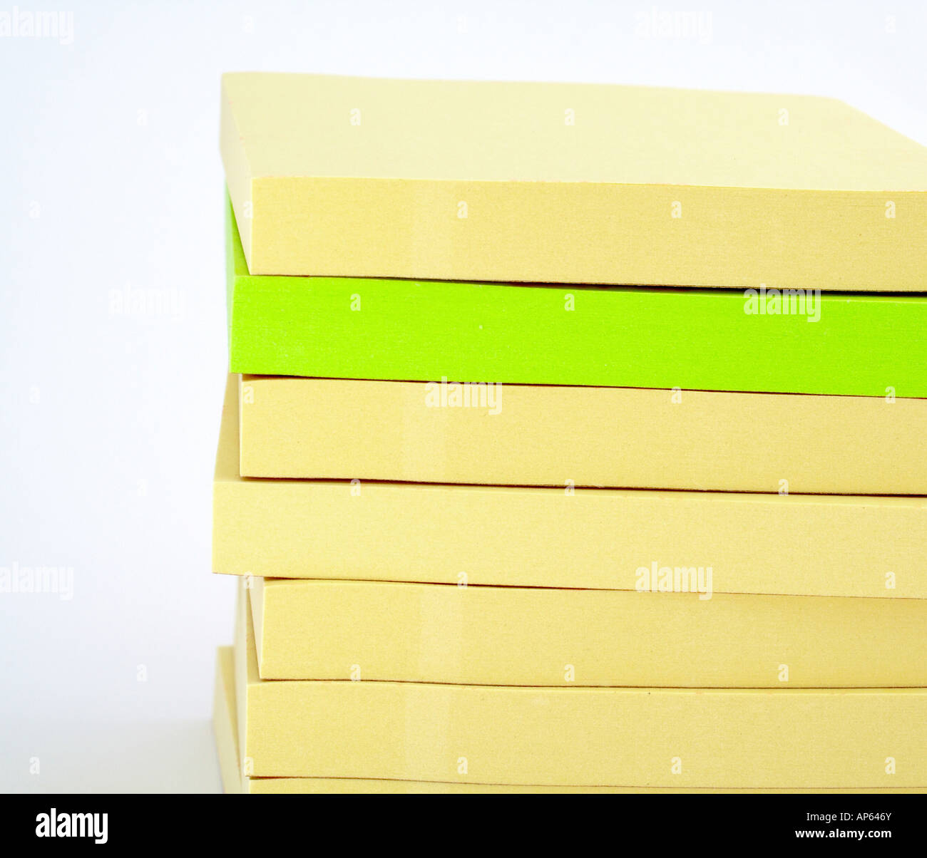 Yellow and green Blank Post it papers stack on white background Stock ...