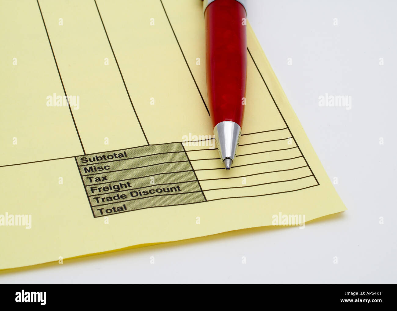 Blank invoice with pen on white background Stock Photo - Alamy