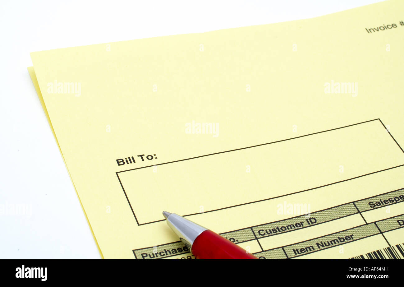 Close up Blank invoice with pen on white background Stock Photo - Alamy