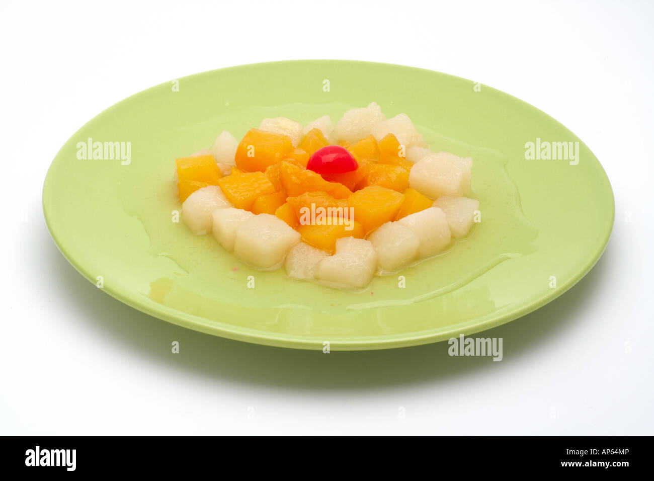 Fresh fruit salad on the green plate Food tasty and healthy Stock Photo ...