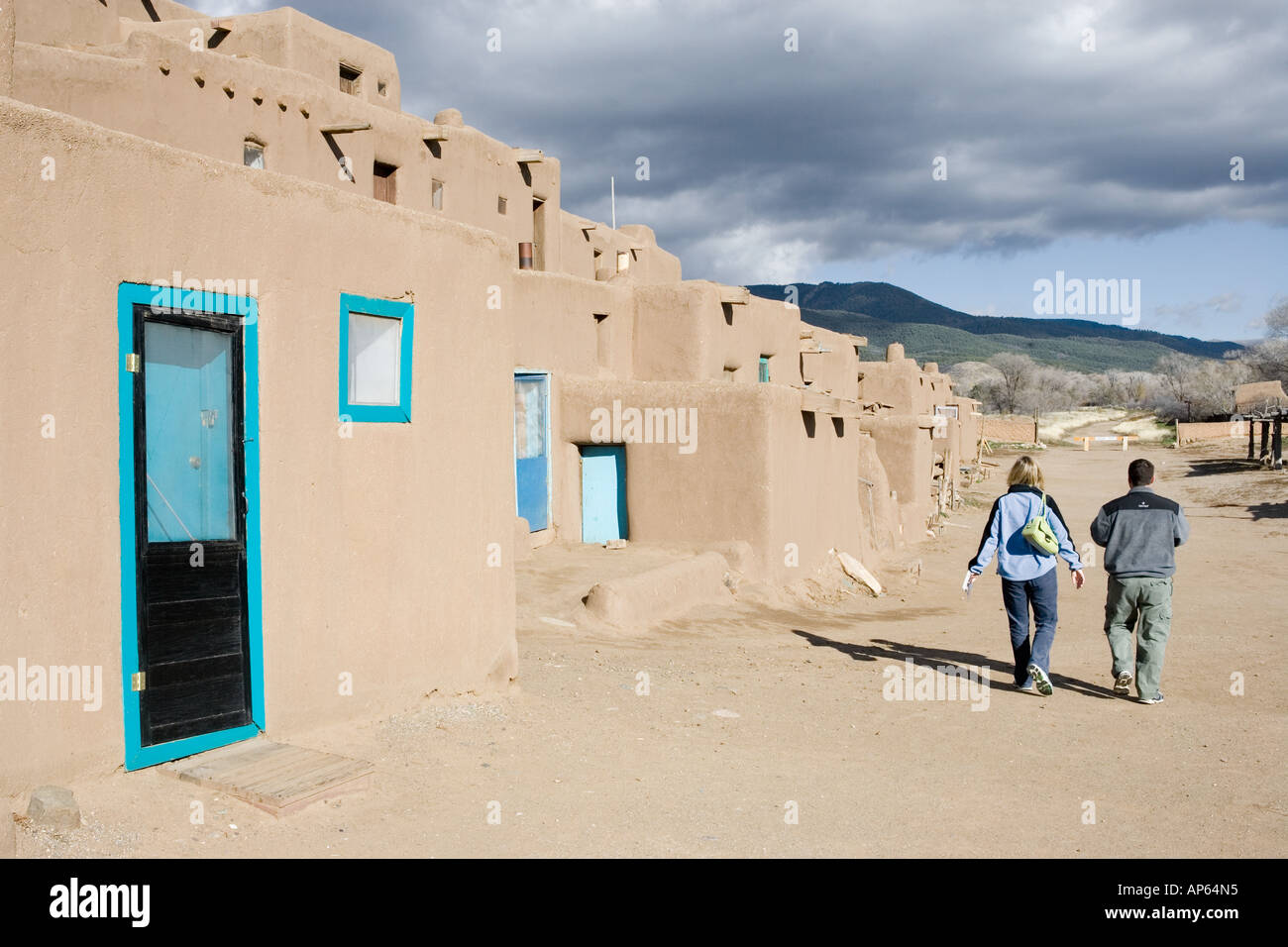 USA, New Mexico, Taos Pueblo, Adobe buildings in Native American ...