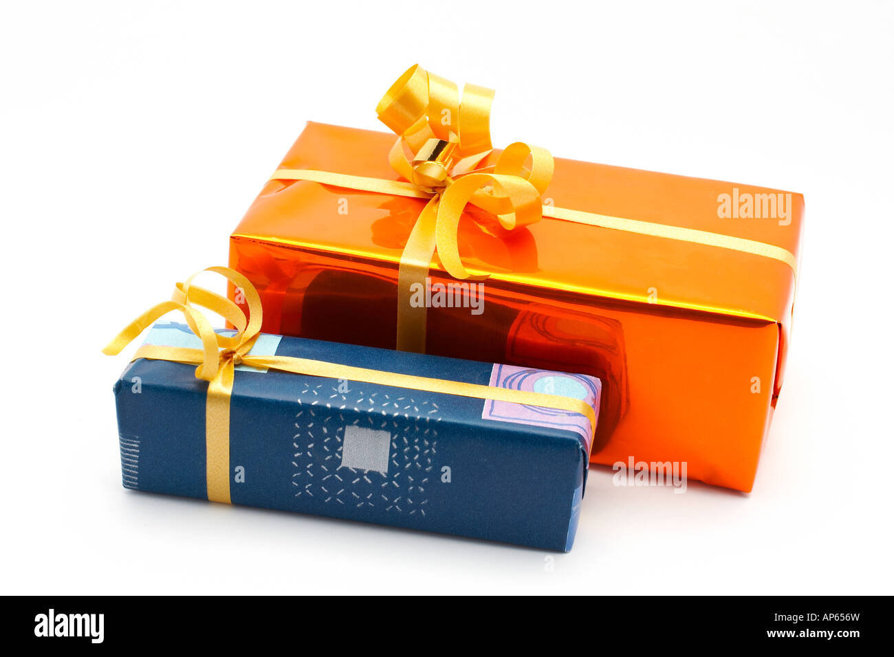 Two gift boxes on white background Stock Photo - Alamy