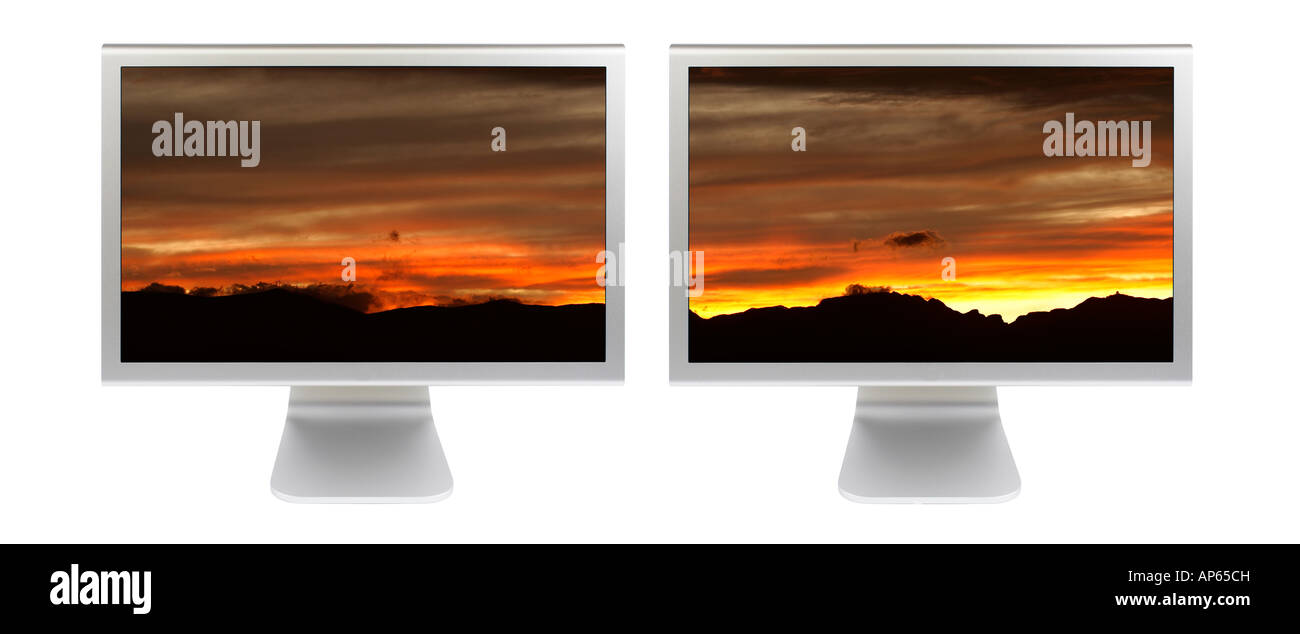 Two flat panels lcd on white background Stock Photo - Alamy